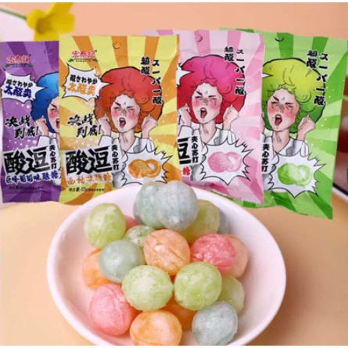 Kit de Balas Super Azeda Hong Tai Kee 65 gramas - 4 Sabores - Hachi8