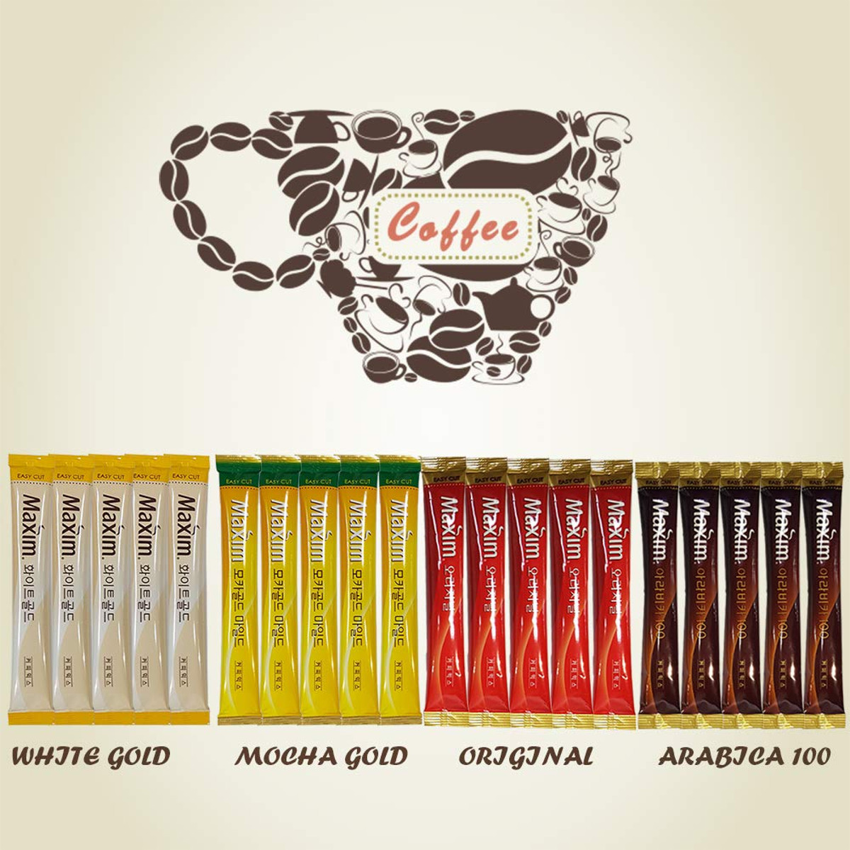 Kit Café Pronto Solúvel Coffee Maxim Coreano 4 Sabores - 20 Sachês - Hachi8