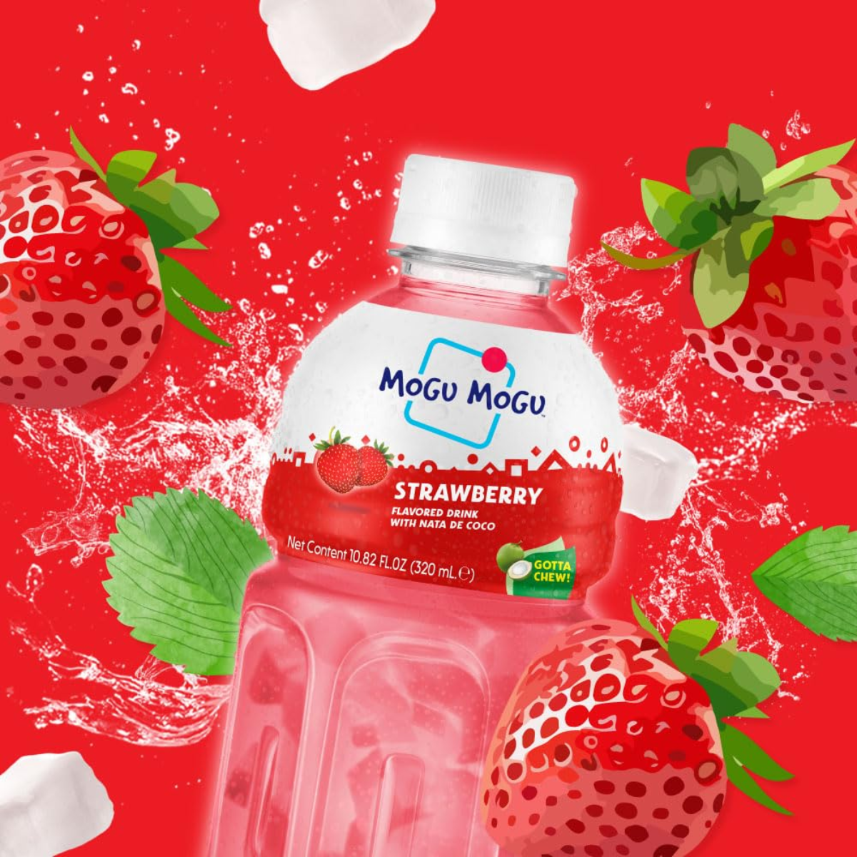 Suco de Morango com pedaços de Nata de Coco Mogu Mogu – 320 mL - Hachi8