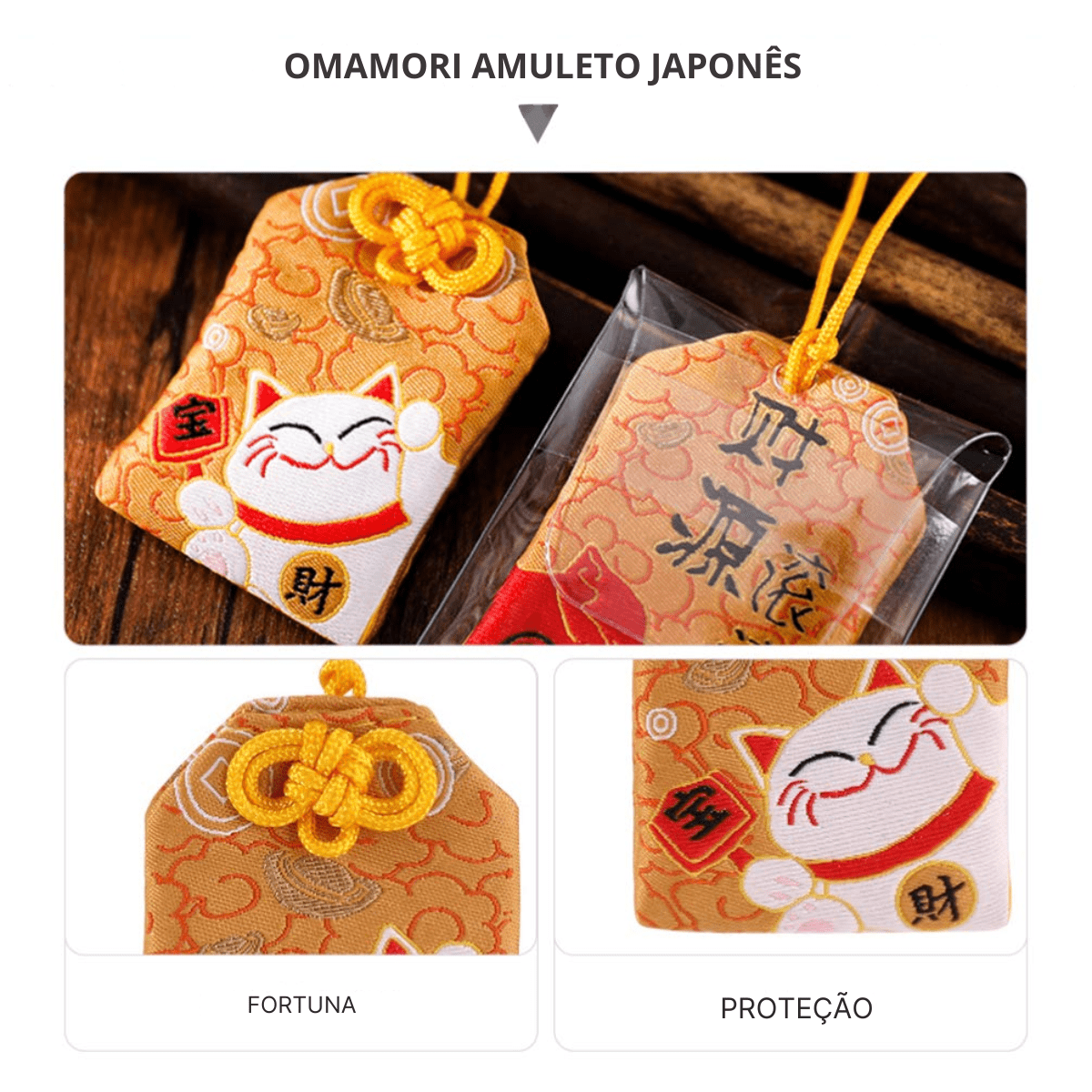 Omamori Amuleto Oriental Gato da sorte Dourado - Hachi8