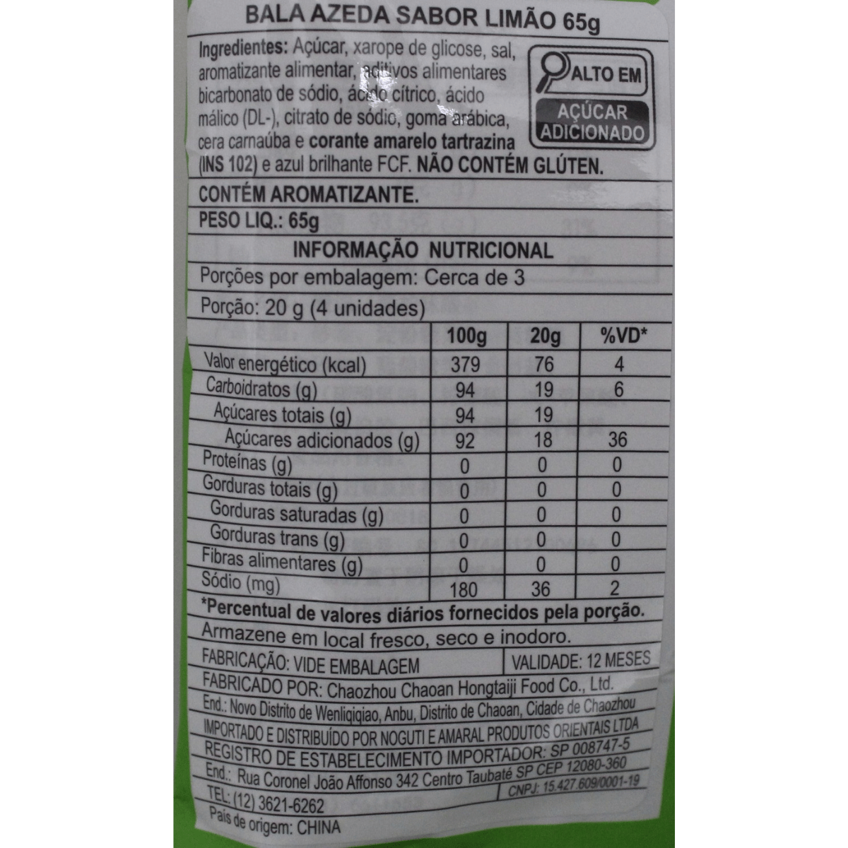 Bala Sabor Limão Super Azeda Hong Tai Kee - 65 gramas - Hachi8
