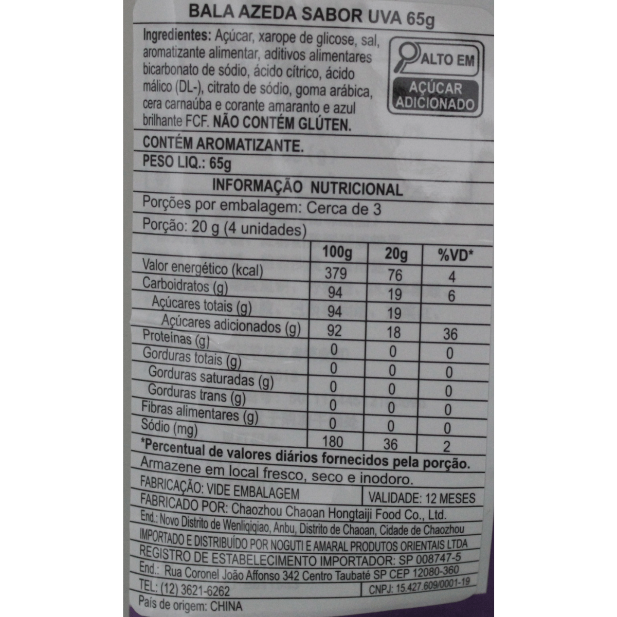 Bala Sabor Uva Super Azeda Hong Tai Kee - 65 gramas - Hachi8