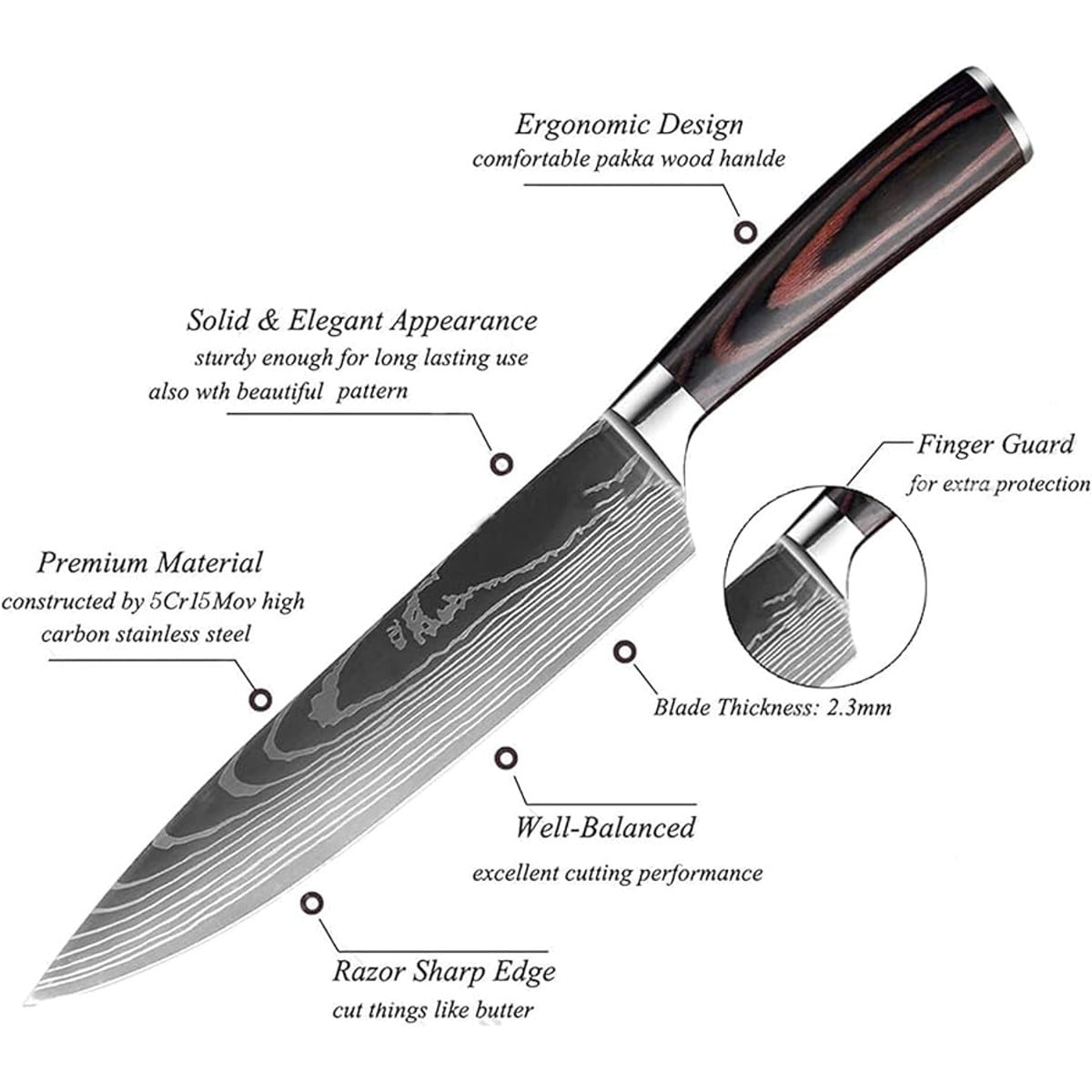 Faca do Chef Profissional Ergonômica Aço Inoxidável com Alto Teor de ... Faca do Chef Profissional Ergonômica Aço Inoxidável com Alto Teor de ...